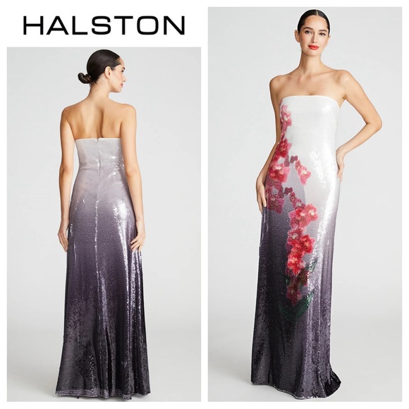 Halston Heritage | Dresses | Halston Spencer Gown In Printed Sequin ...
